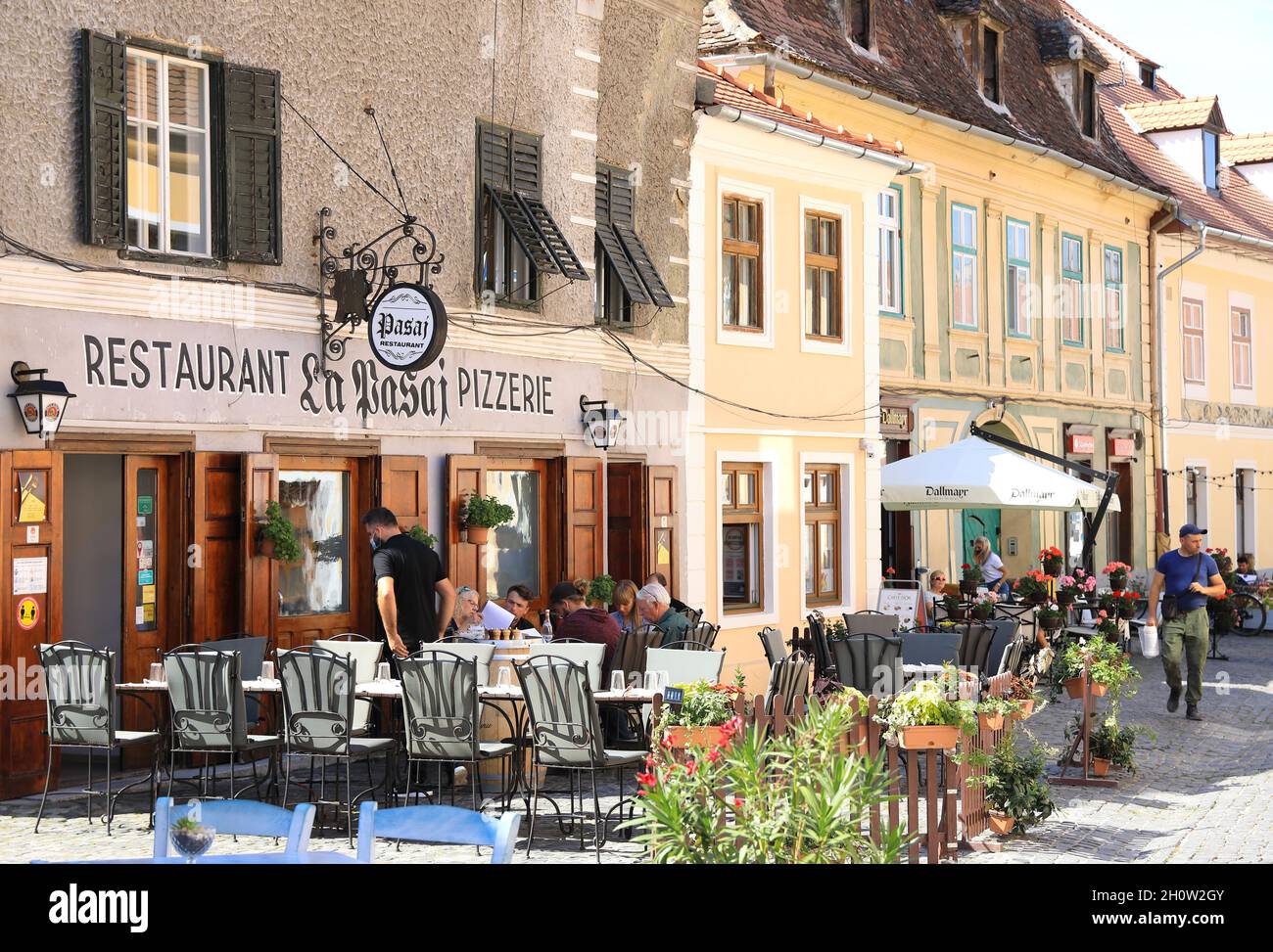 Cafes & restaurants in the pretty Lower Town of historical city Sibiu ...