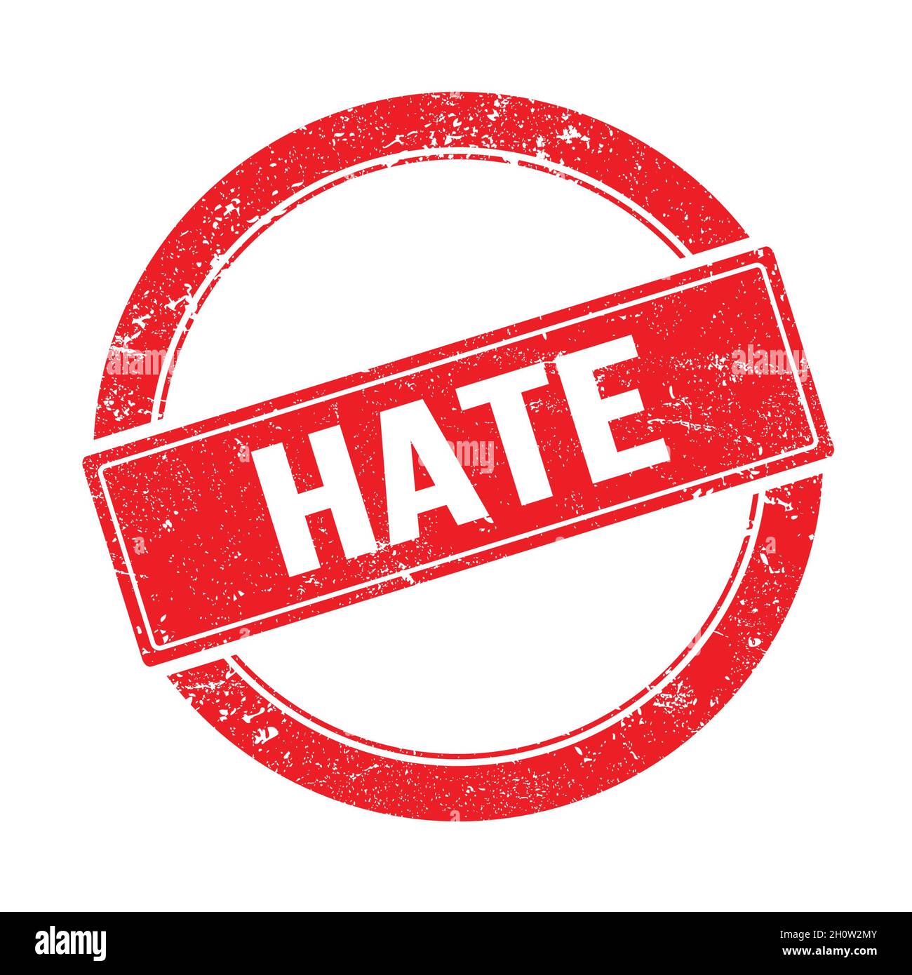 HATE text on red grungy round vintage stamp Stock Photo - Alamy
