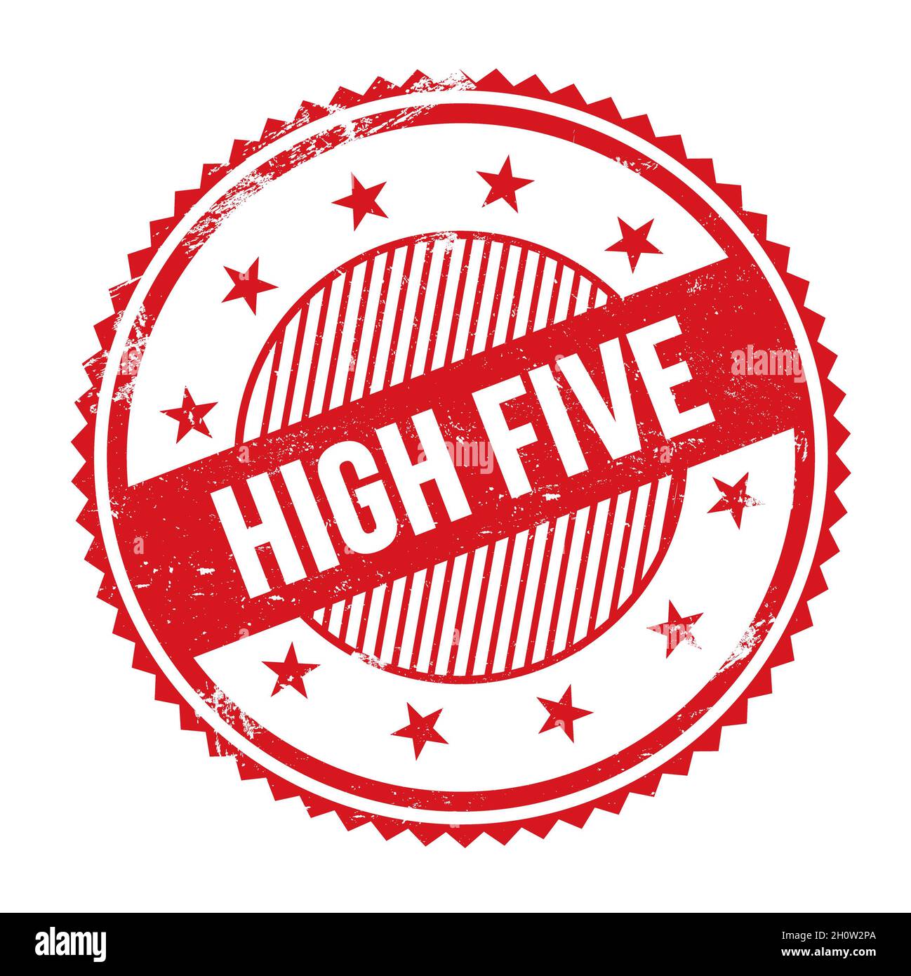 HIGH FIVE text written on red grungy zig zag borders round stamp Stock ...