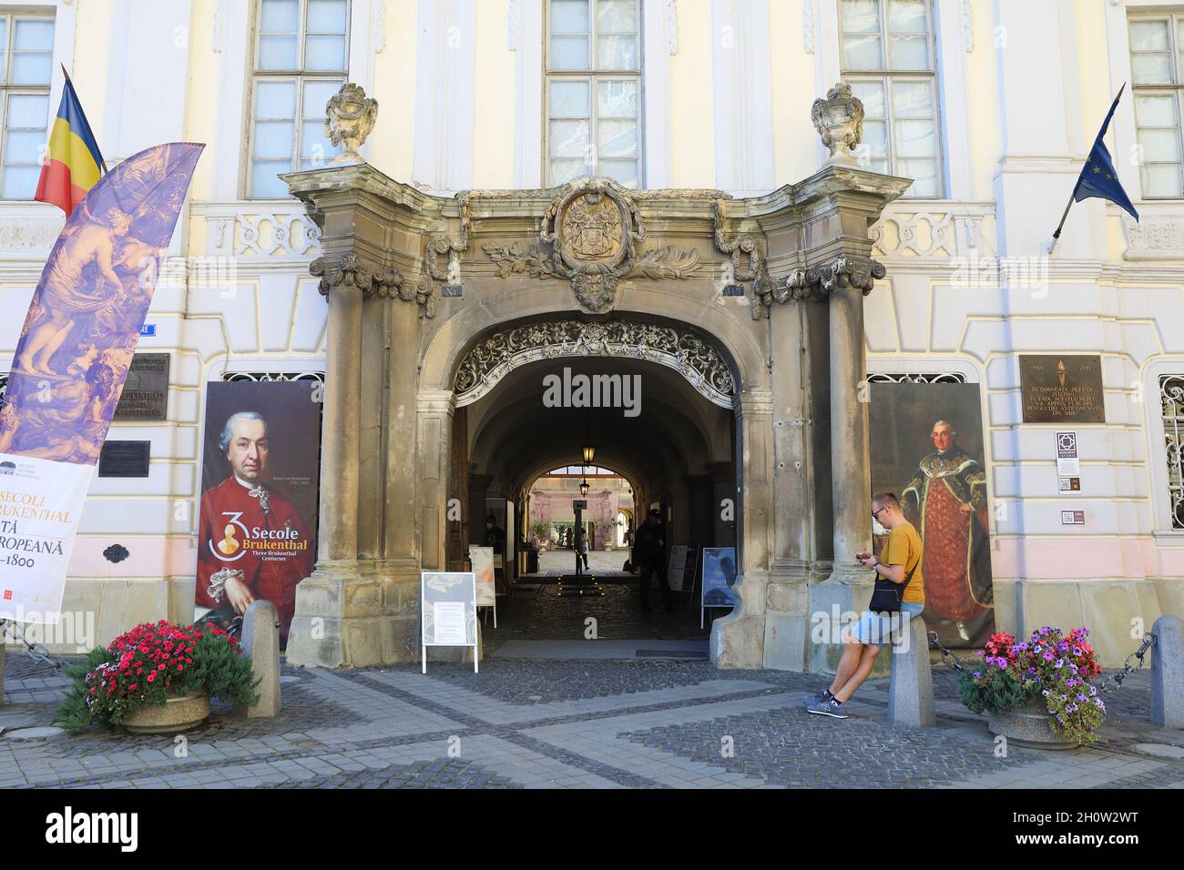Entrance to the National Brukenthal Museum, on Piata Mare, in the ...