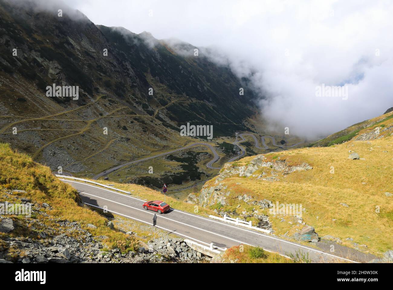 Low cloud rolls across the iconic Transfagarasan Highway on the ...