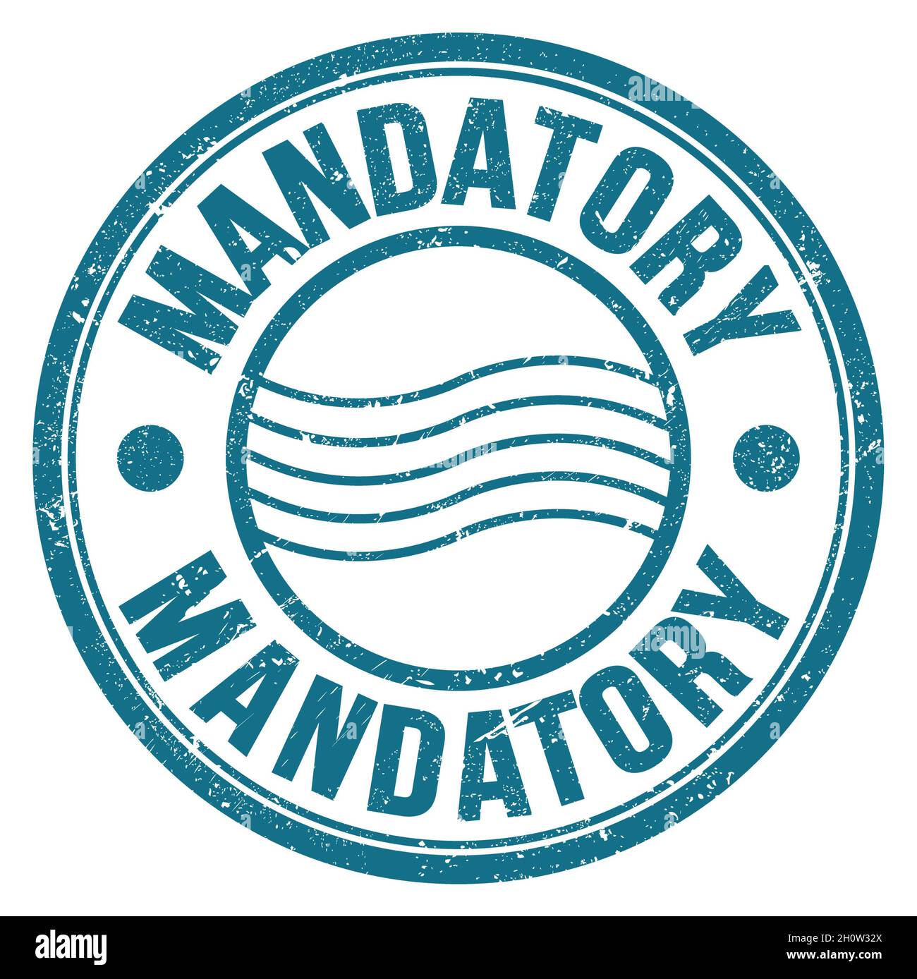 MANDATORY word written on blue round postal stamp sign Stock Photo - Alamy