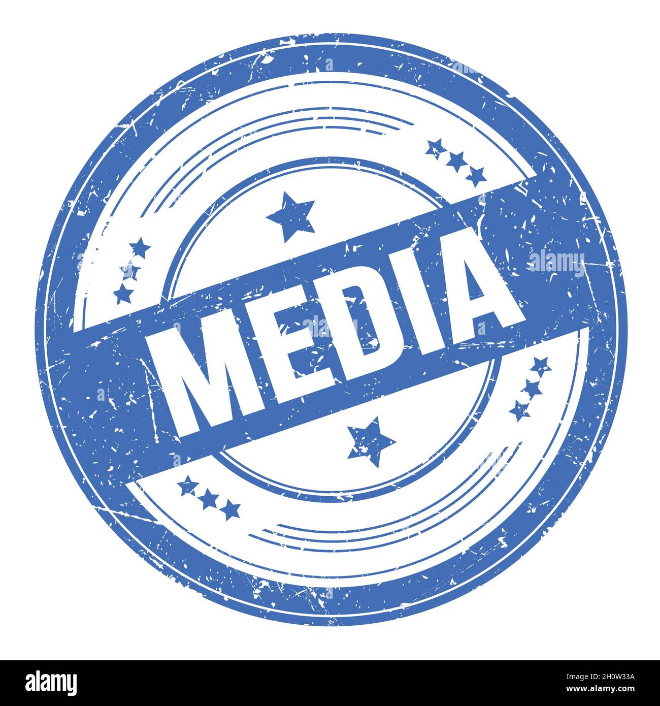 MEDIA text on blue round grungy texture stamp Stock Photo - Alamy