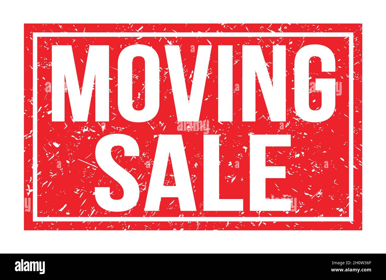 MOVING SALE, words written on red rectangle stamp sign Stock Photo - Alamy