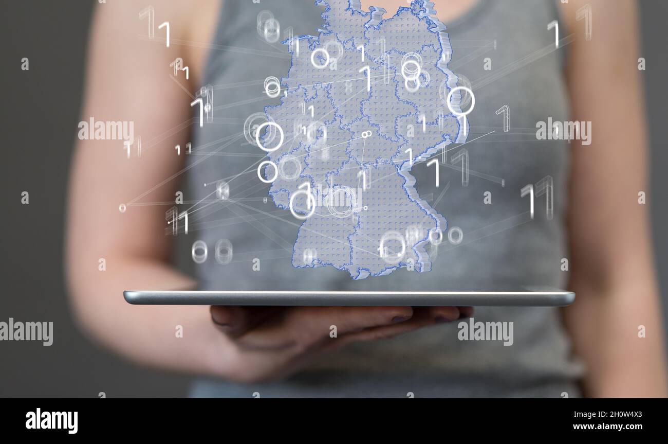 3D render of an Abstract of Germany map network, internet, and global ...