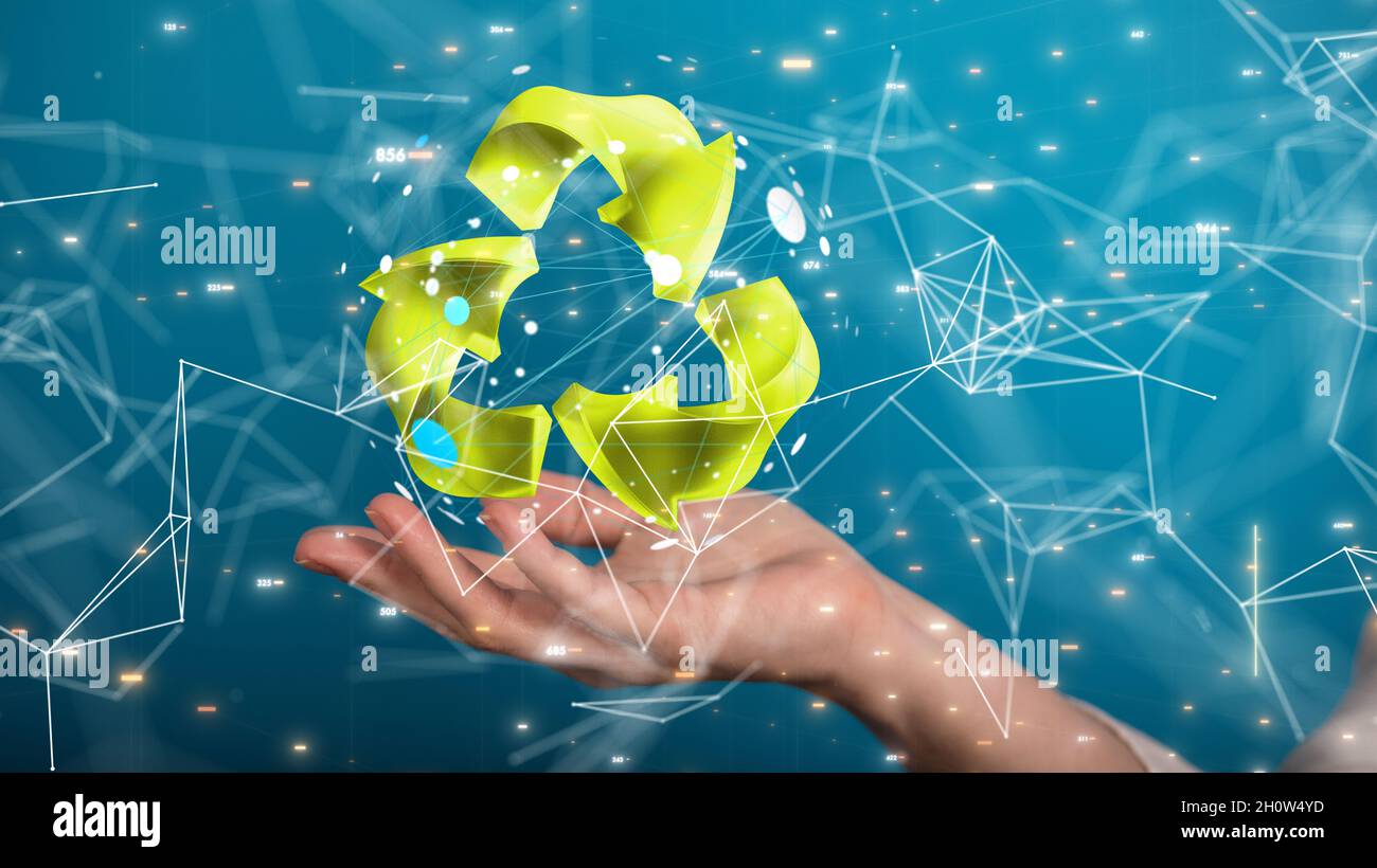 3D render of a digital volumetric green recycling sign Stock Photo - Alamy