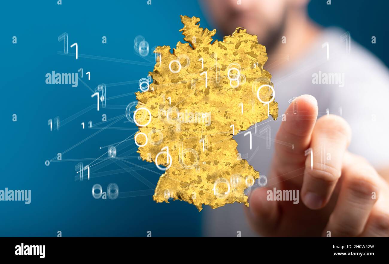 3D render of an Abstract of Germany map network, internet, and global ...