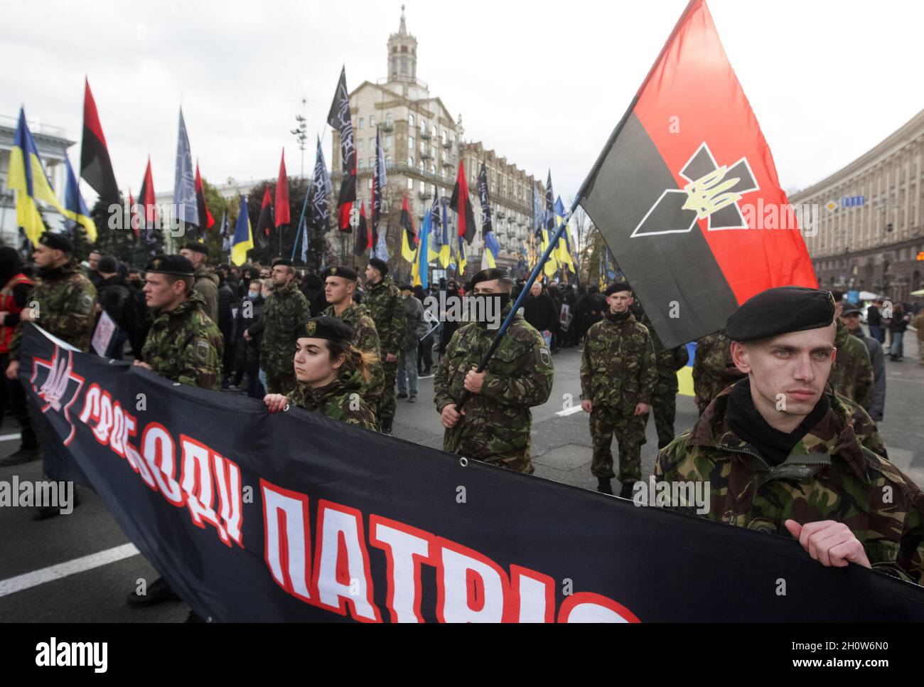 Kiev, Ukraine. 14th Oct, 2021. Members of the nationalist movements ...