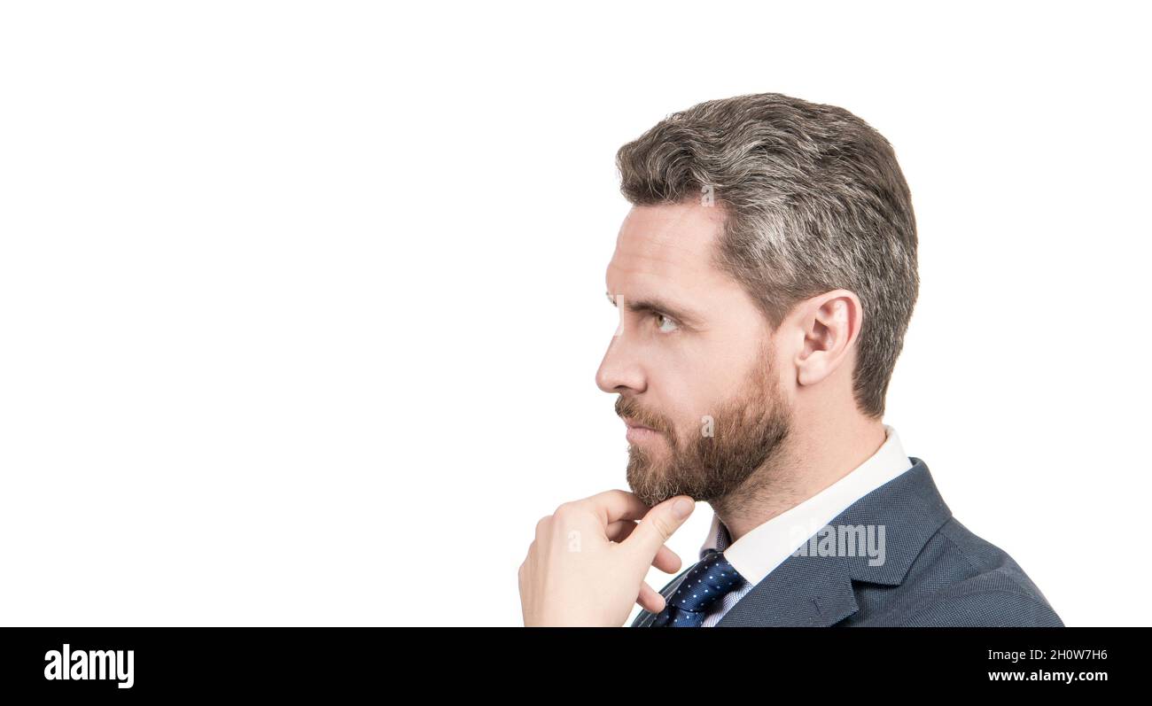 Thought is real business capital. Profile portrait of bearded man ...