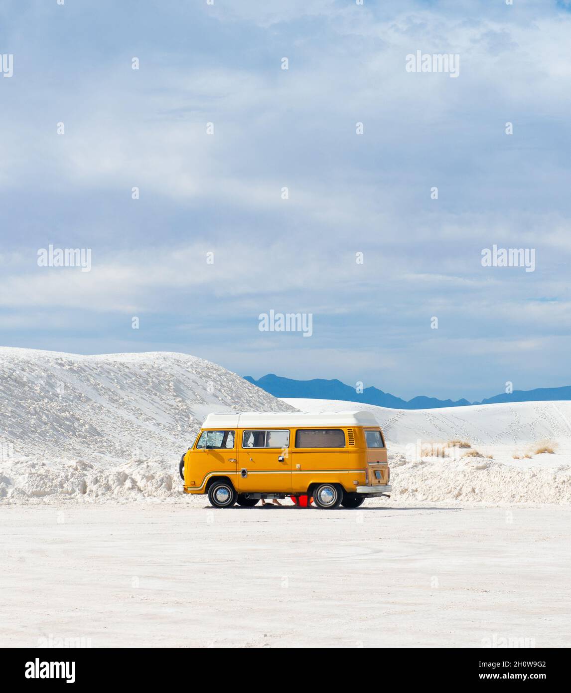 Yellow RV Camper Van In White Sands National Monument, New Mexico Stock ...