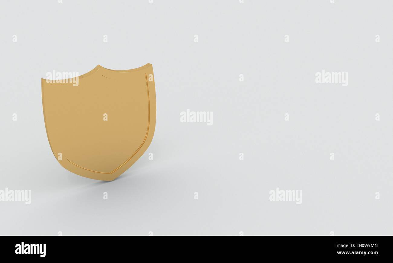 3D golden shield shape isolated on a white background Stock Photo - Alamy