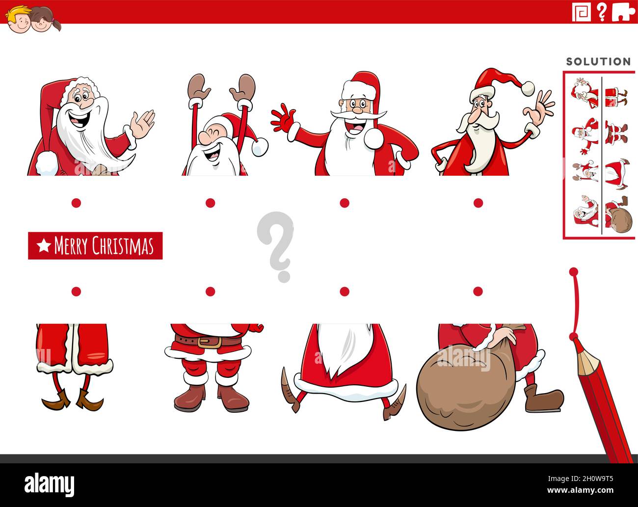 Cartoon illustration of educational task with matching halves of ...