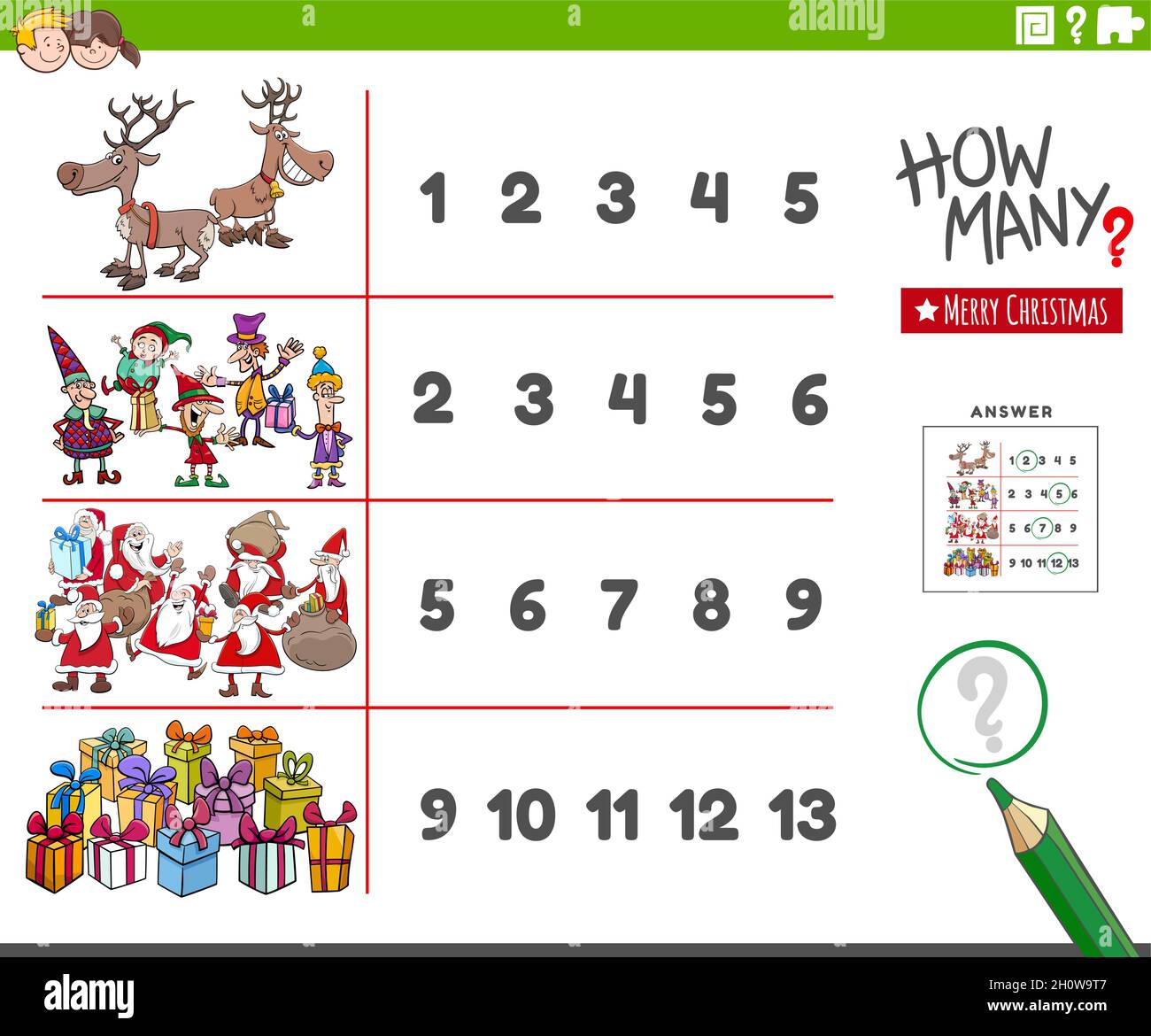 Cartoon illustration of educational counting activity for children with ...