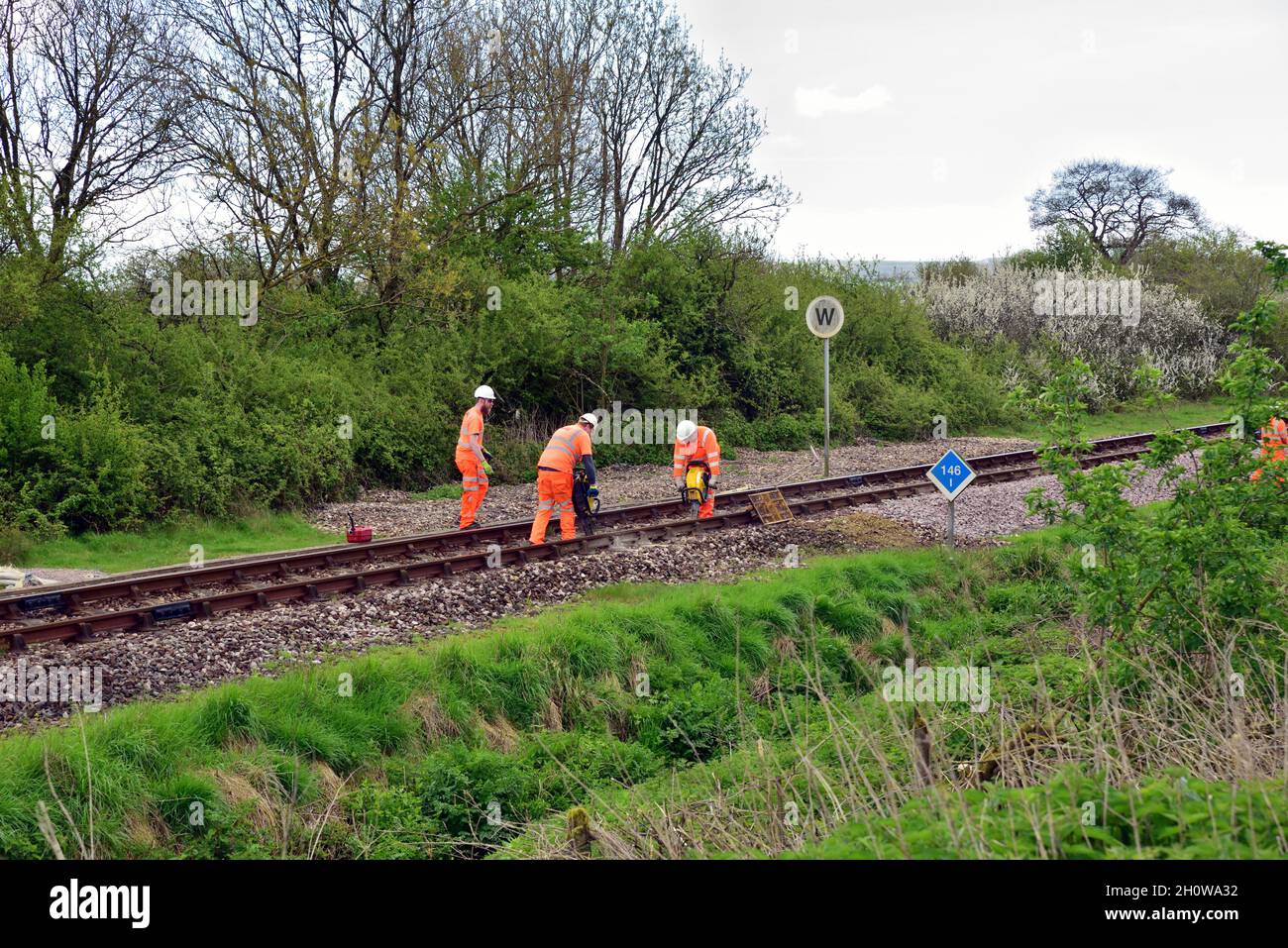 Network Rail engineers working on the railway line south of Yetminster ...