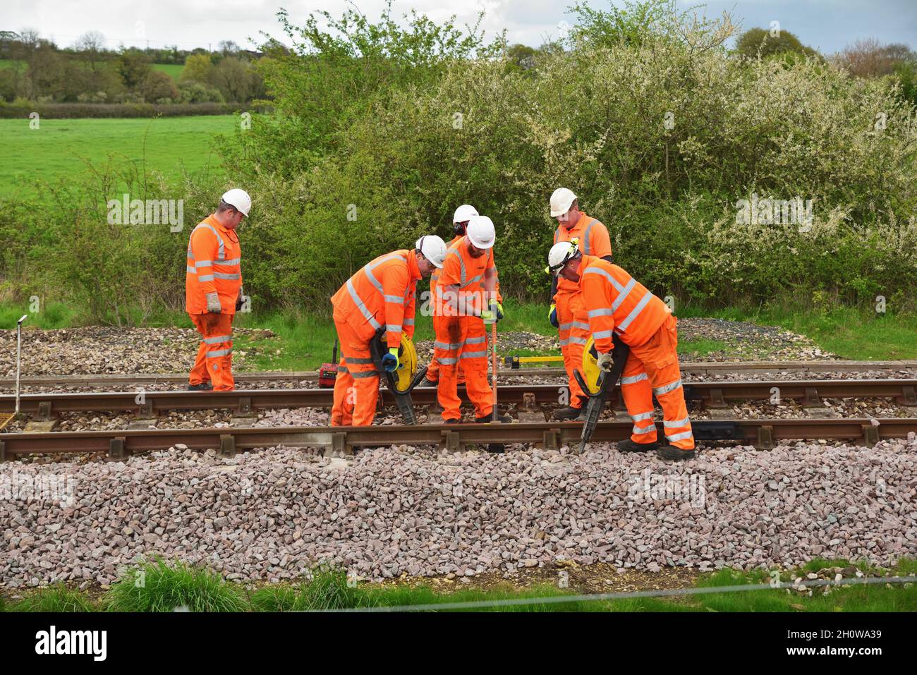 Network Rail engineers working on the railway line south of Yetminster ...