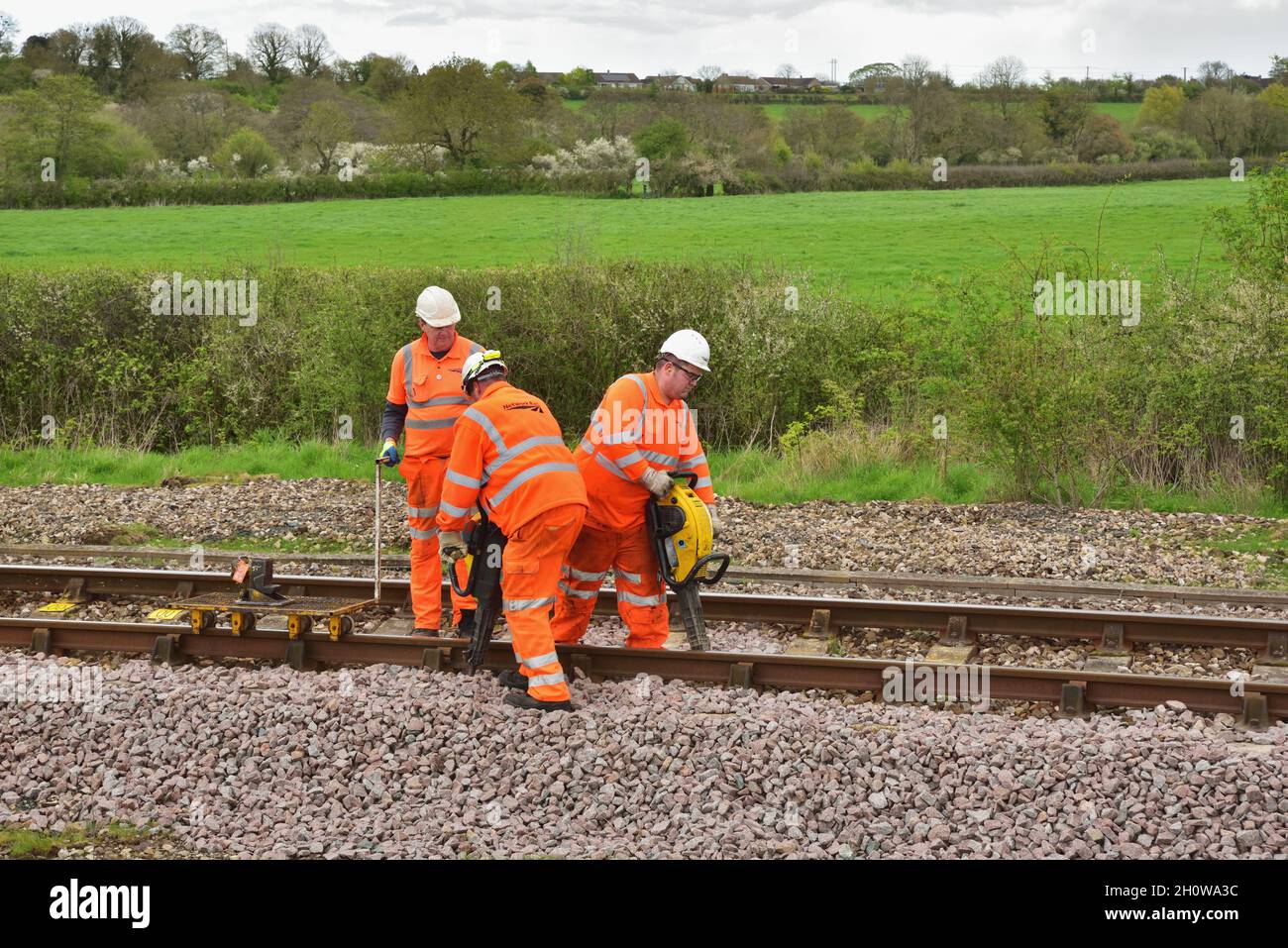 Network Rail engineers working on the railway line south of Yetminster ...