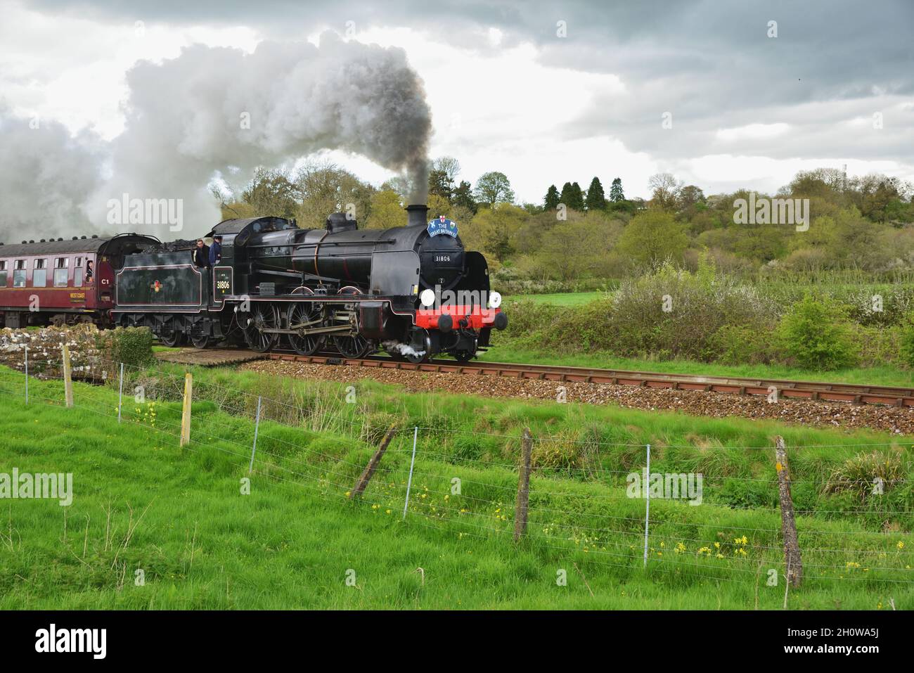 U class 2-6-0 no. 31806, preserved on the Swanage Railway, heads the ...
