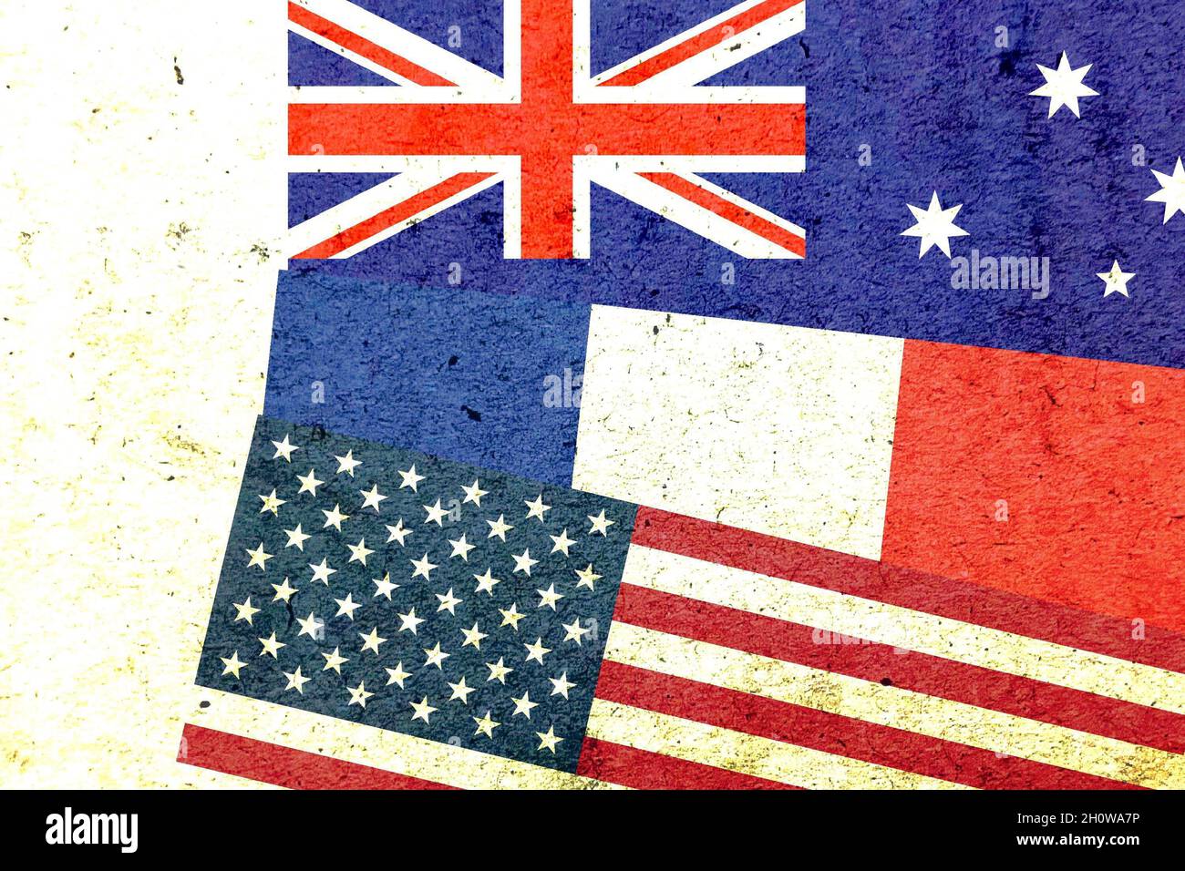 Illustration of the flags of Australia, the USA, and France on the ...