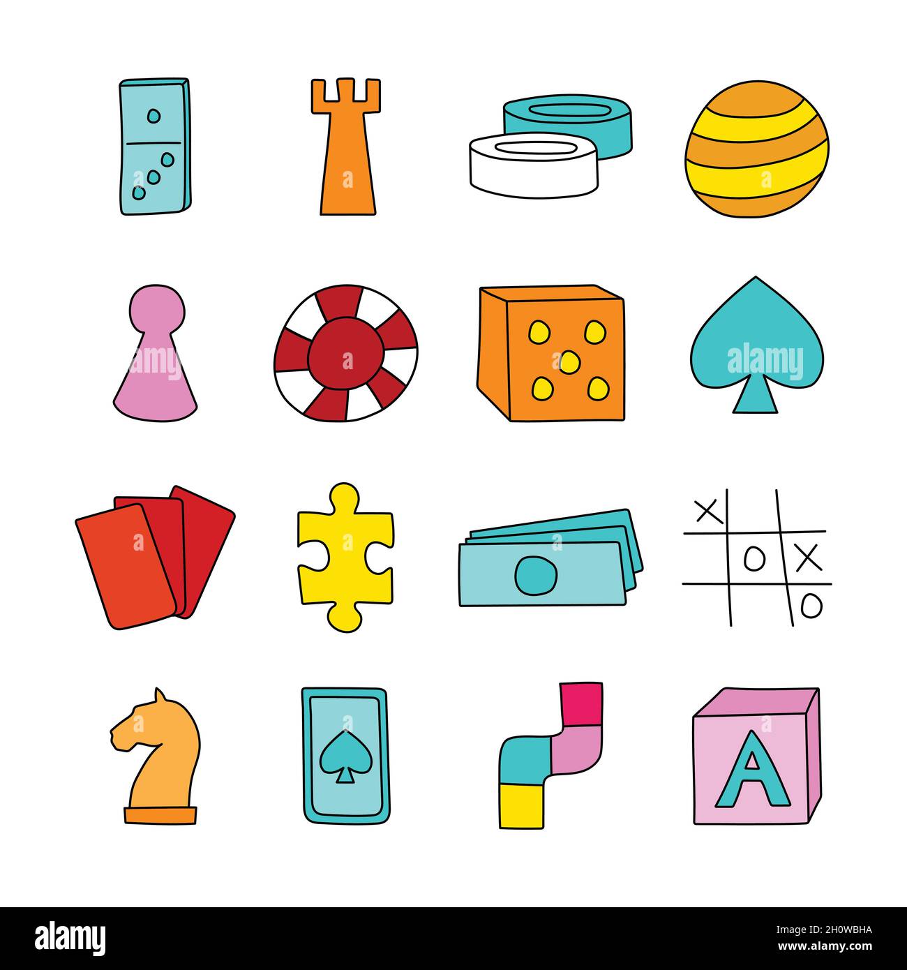 Board game icons in hand drawn cartoon style. Vector illustration ...