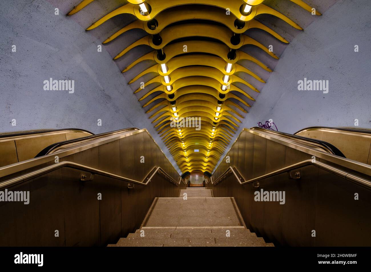 Underground shot of the stairs leading to a subway station Stock Photo ...