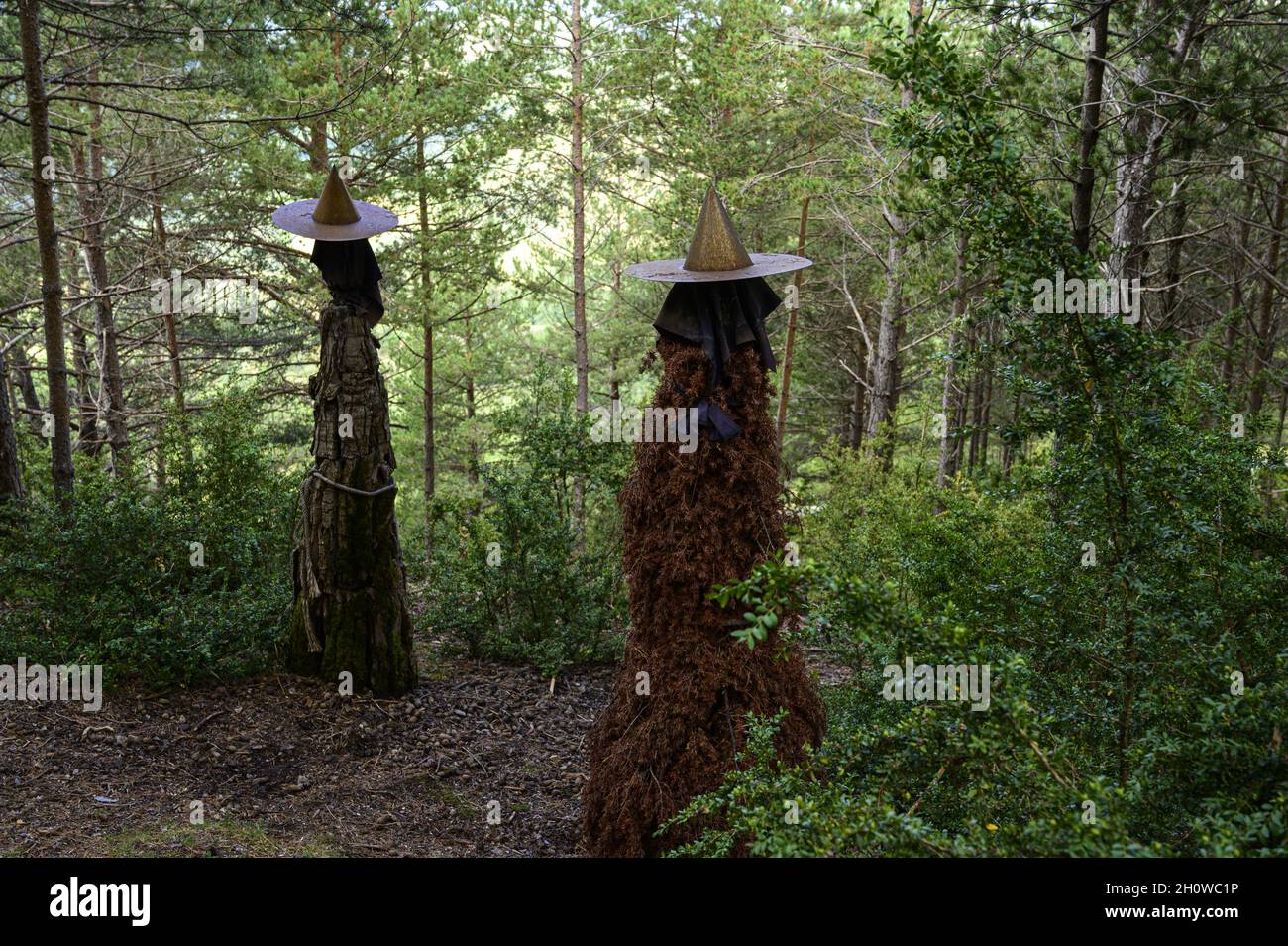 Closeup shot of creepy scarecrows in the forest - the concept of ...