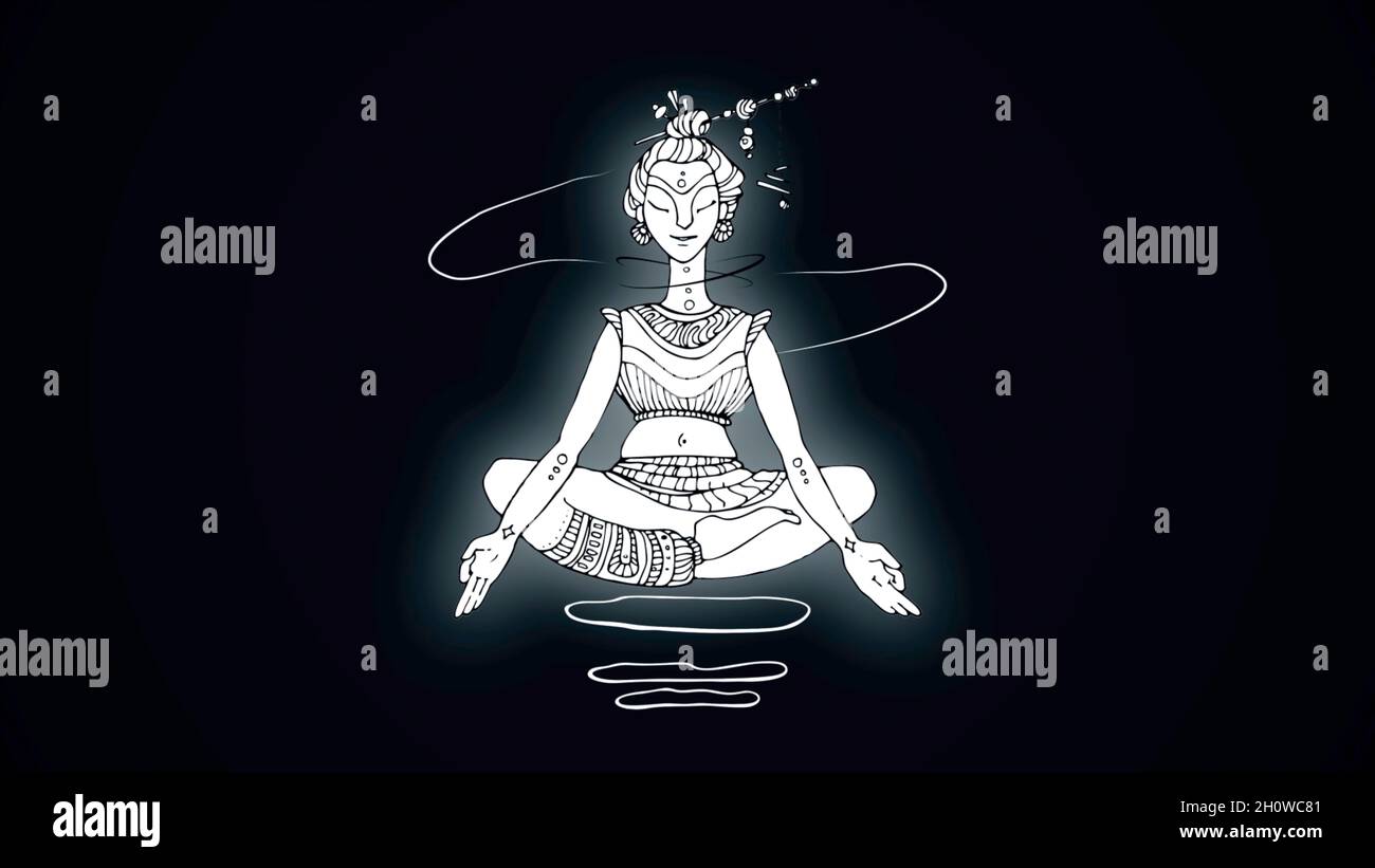 White animated picture of yogi on a dark background in the lotus ...