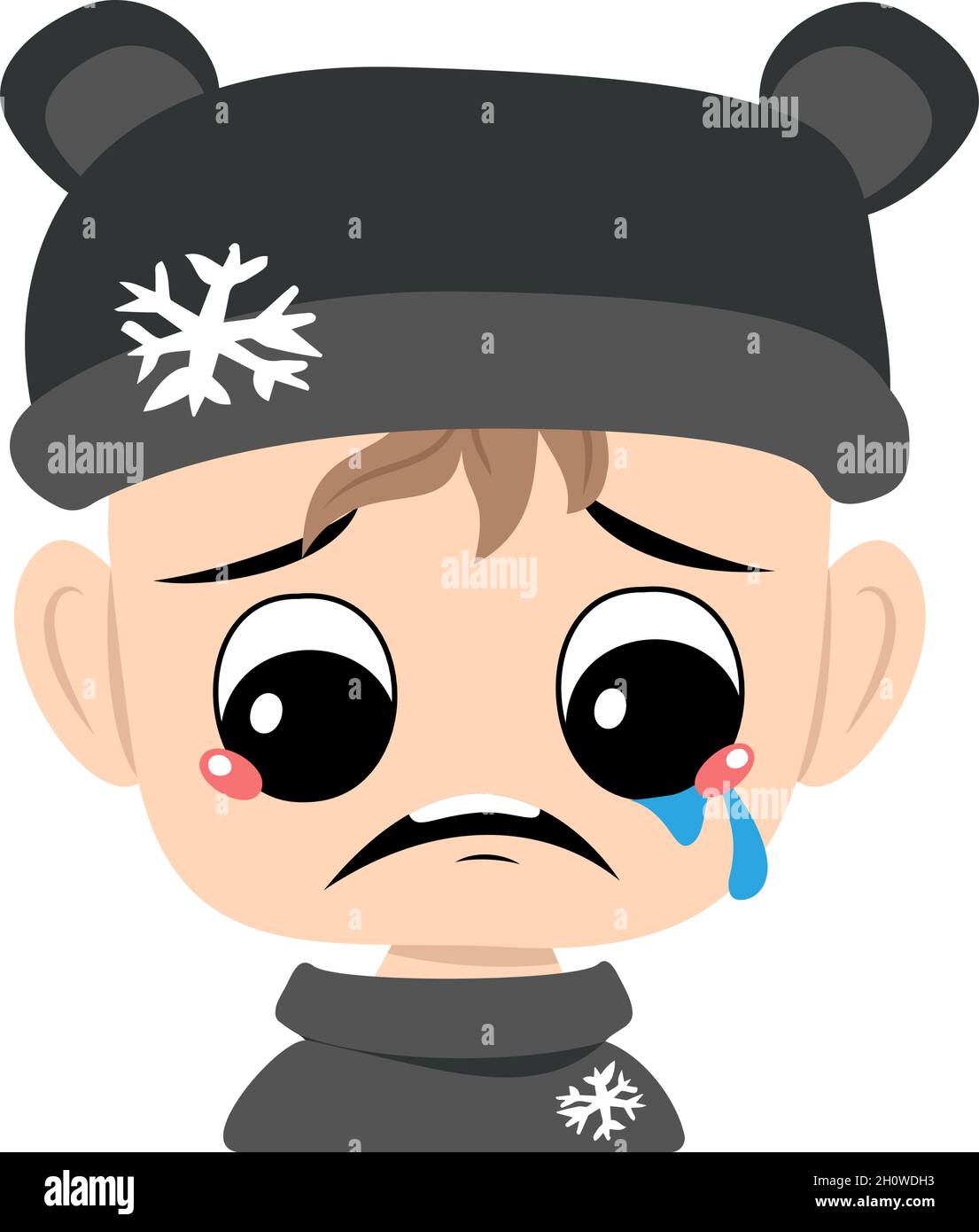 Child with crying and tears emotion, sad face, depressive eyes in bear ...