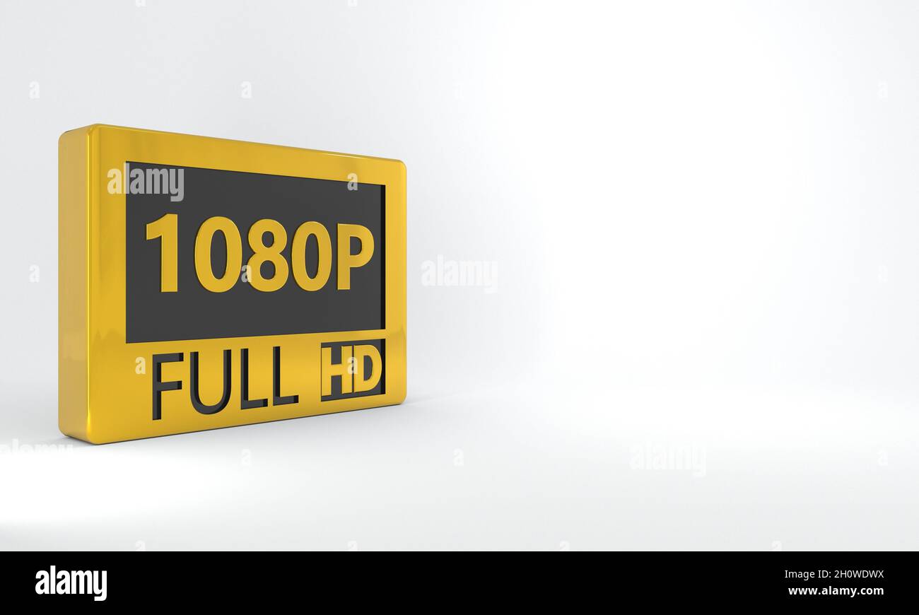 3D render of 1080P full HD on a golden tile isolated on white ...