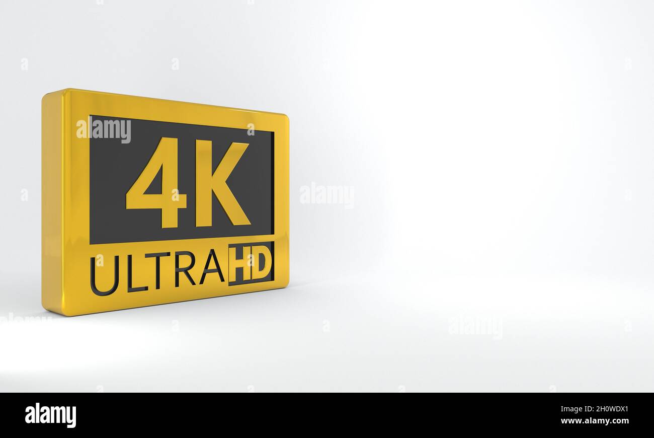 3D render of 4K ultra HD on a golden tile isolated on white background ...