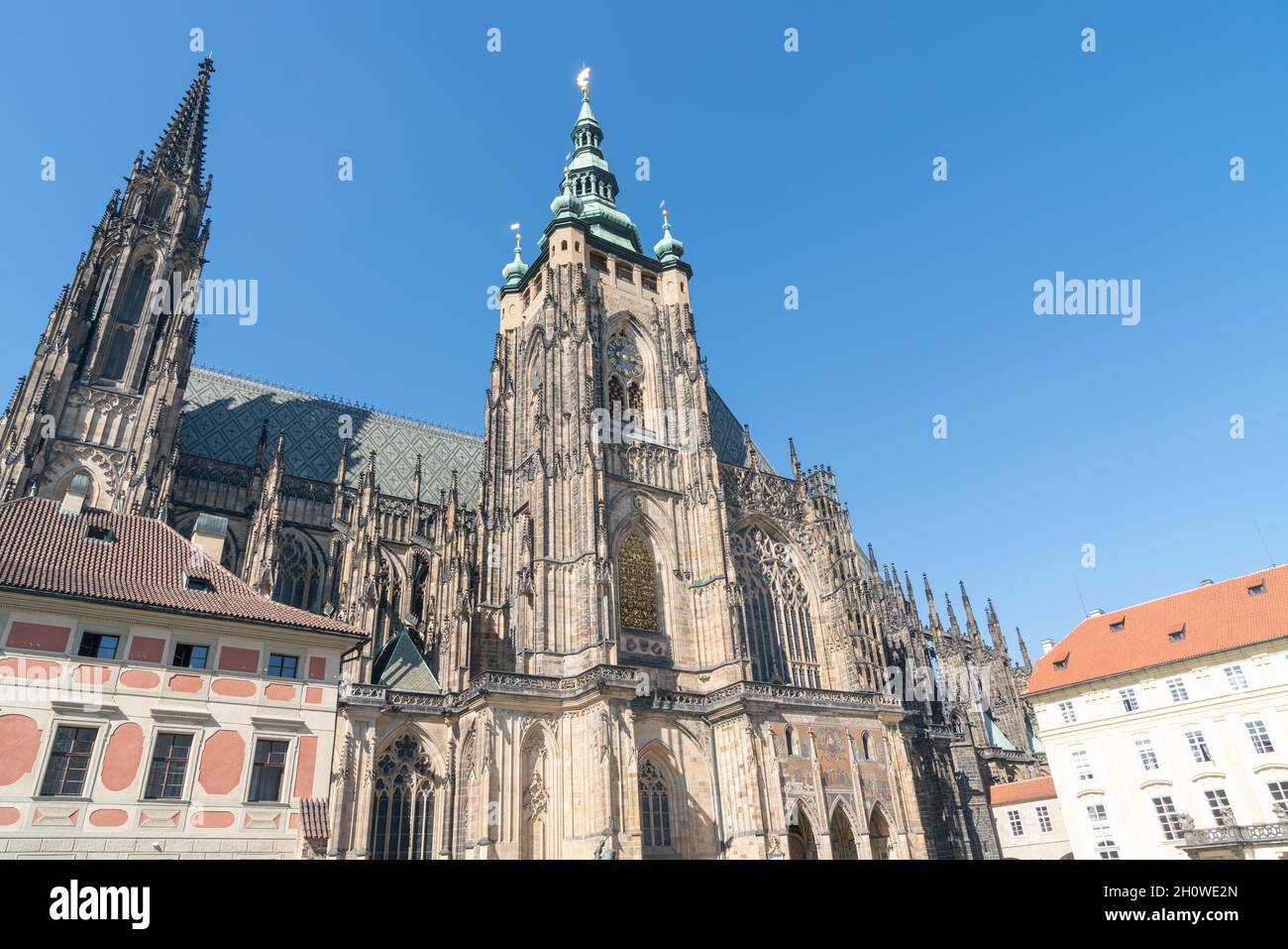 Exterior Gothic architectural detail and structure of St. Vitus ...