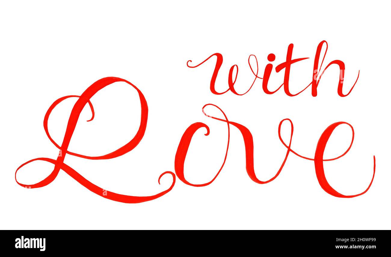 The text WITH LOVE is red. Isolated on white background. The text WITH ...