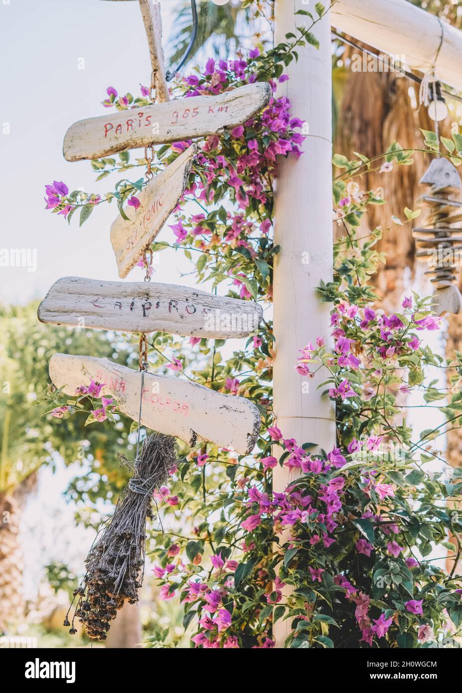 Signs indicating directions made by hand with wood Stock Photo - Alamy
