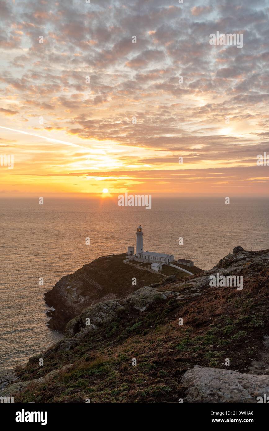 Vertical shot of the South Stack Lighthouse during a beautiful sunset ...