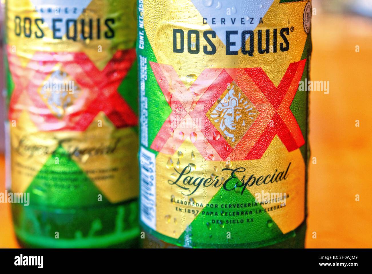 Dos Equis, beer bottle label, Mexico, 2021 Stock Photo - Alamy