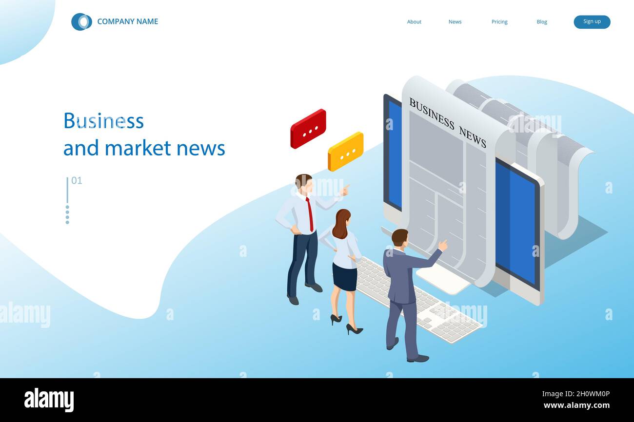 Isometric business news concept. Business news website on digital ...