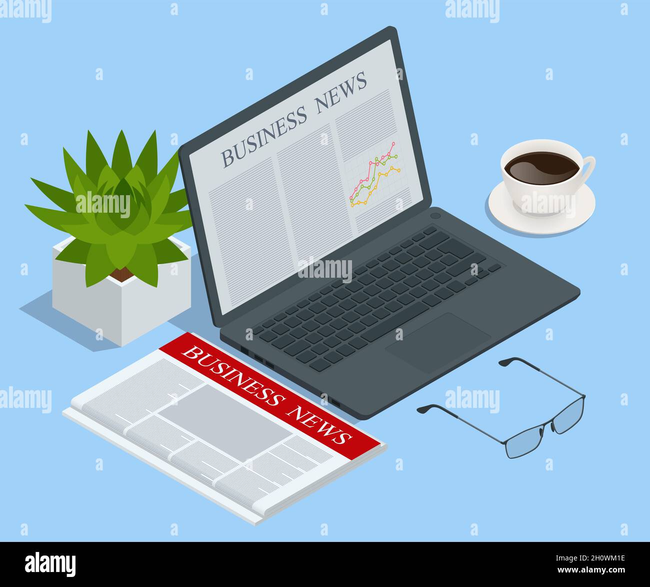 Isometric business news concept. Business news website on digital ...