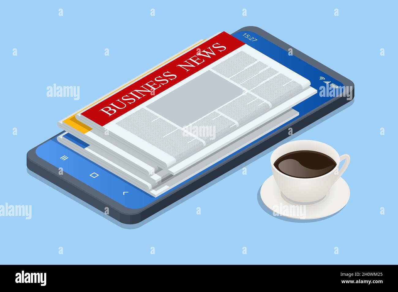 Isometric business news concept. Business news website on digital ...
