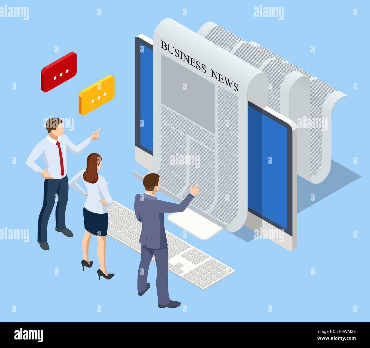 Isometric business news concept. Business news website on digital ...