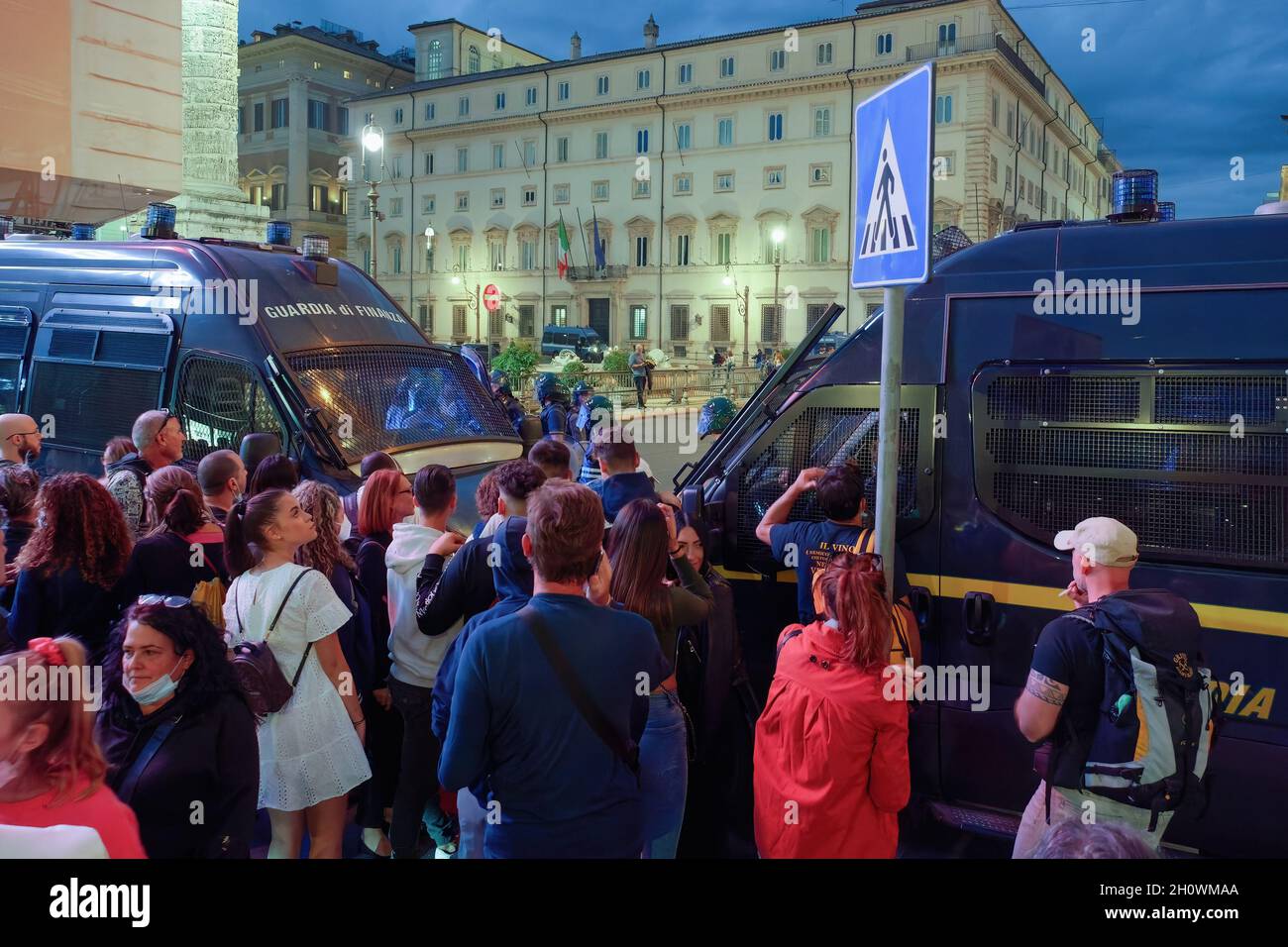 Rome, Italy - October 9 2021: Anti-vax protest against the extension of ...