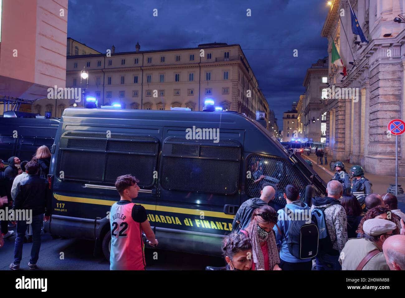 Rome, Italy - October 9 2021: Anti-vax protest against the extension of ...