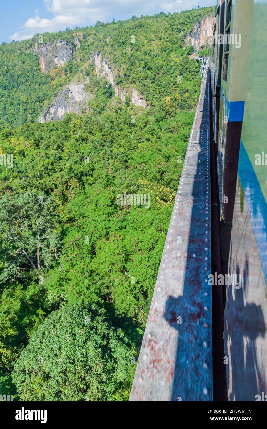 View from a train crossing Gokteik Gok Teik viaduct on the railway line ...