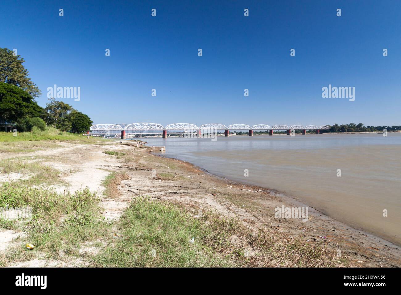 Ava Inwa bridge crossing Irrawady Ayeyarwady river in Sagaing near ...