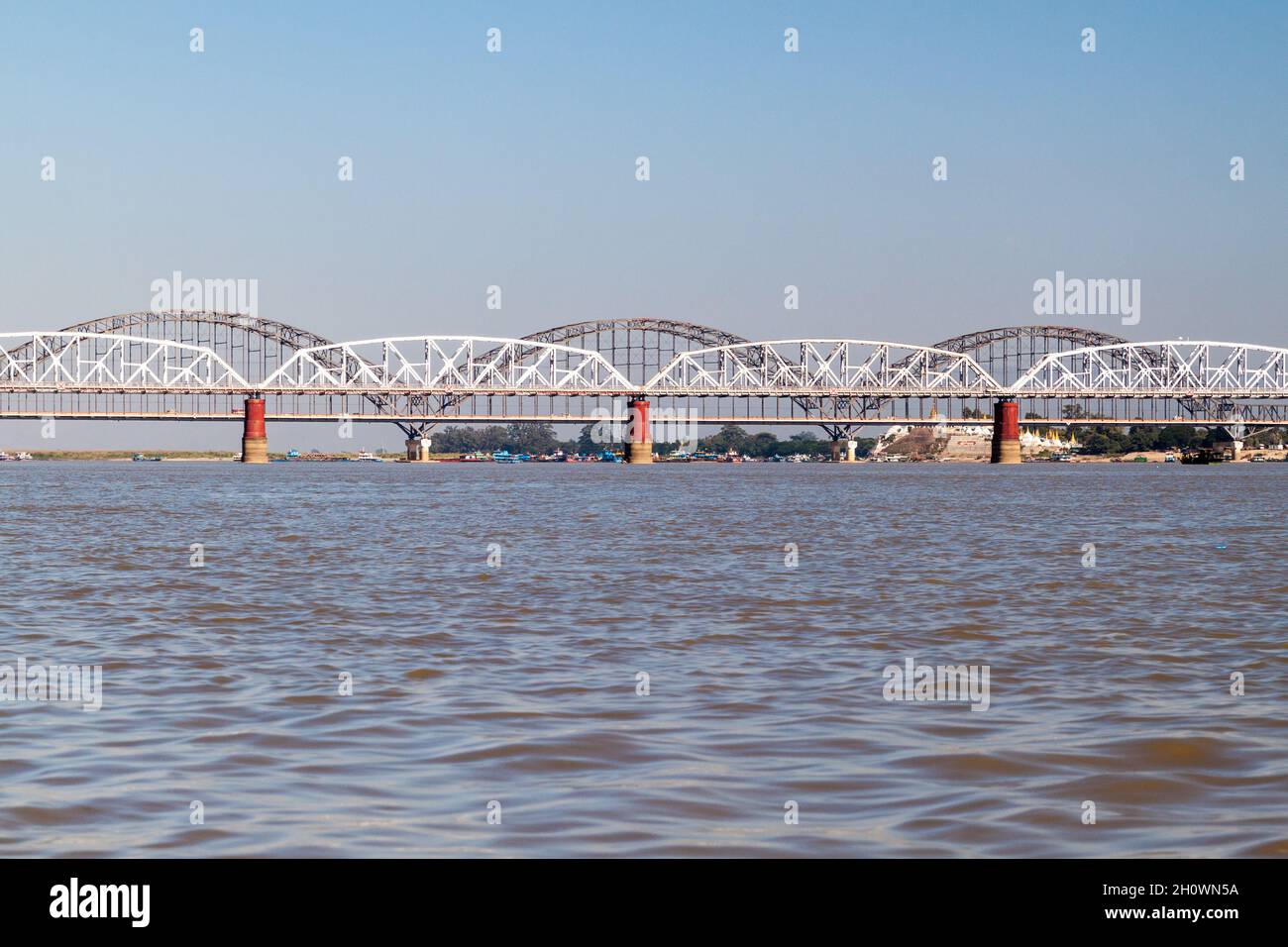 Ava Inwa and Sagaing Yadanabon bridges crossing Irrawady Ayeyarwady ...