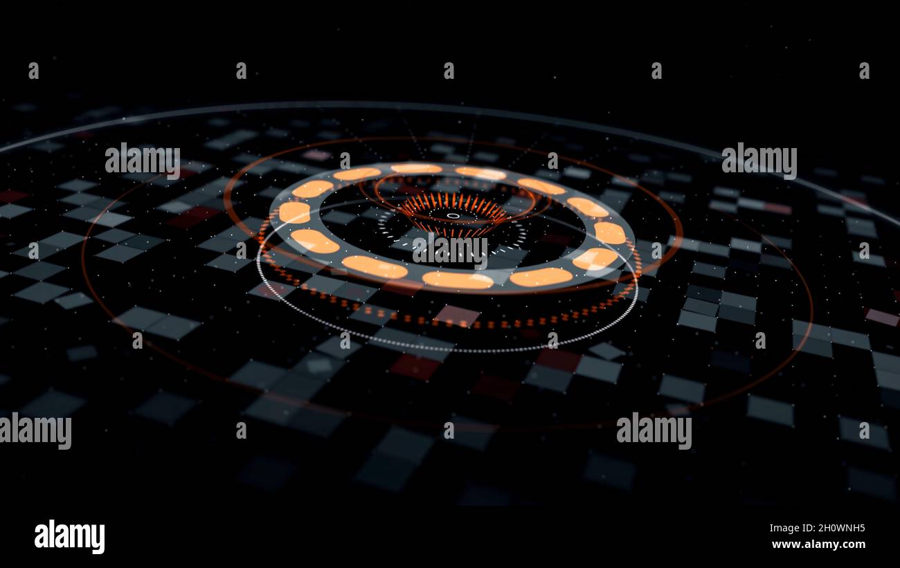Futuristic musical animation with neon patterns on black background ...