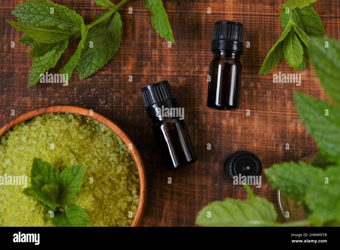 salt with Peppermint extract, Peppermint oil in glass bottles ,salt ...
