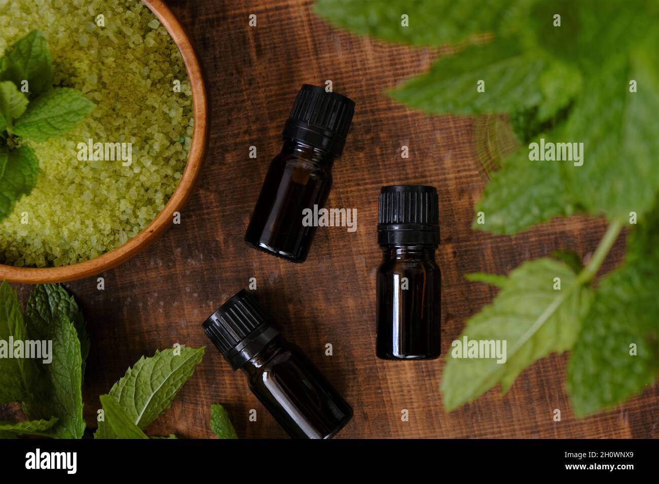 salt with Peppermint extract, Peppermint oil in glass bottles ,salt ...