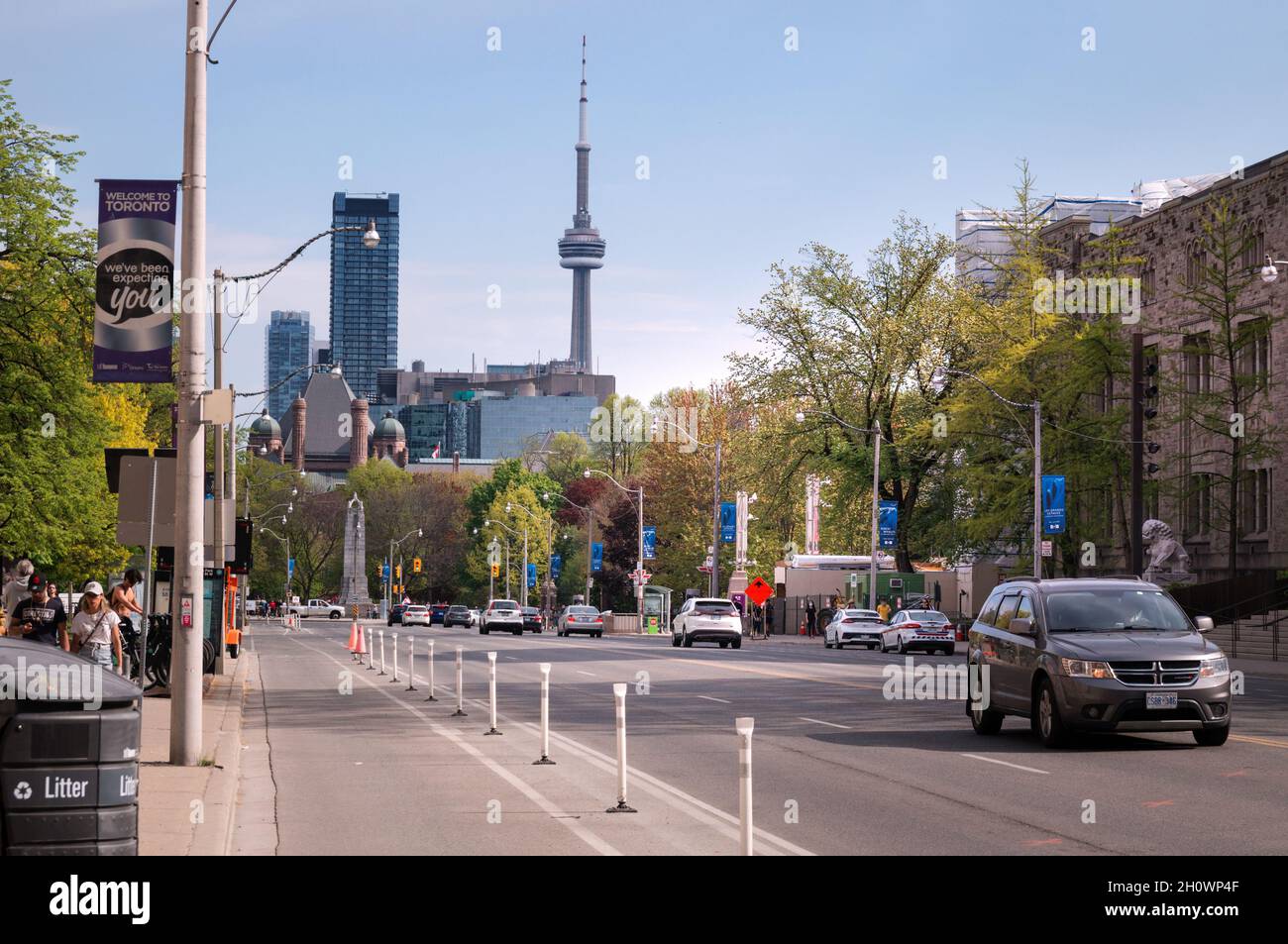 TORONTO, CANADA - 05 15 2021: Sunny spring day view along Queens Park ...