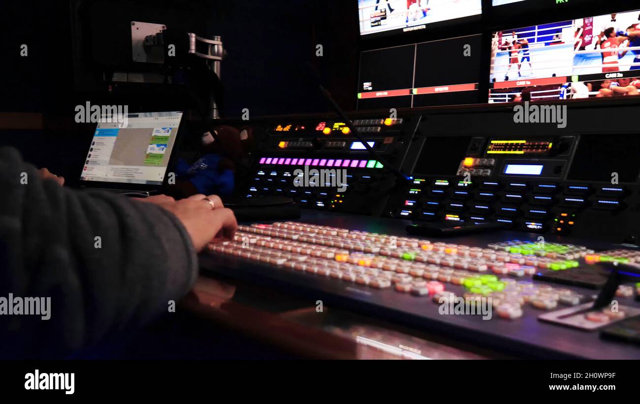Control panel of TV Studio. Stock footage. Many different luminous ...
