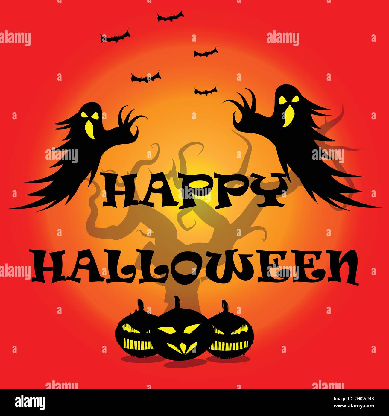 Happy Halloween vector design. Design in bat, spiders, and pumpkins ...