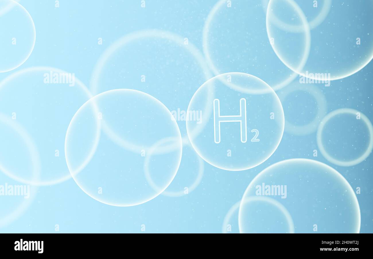 Hydrogen with a blue background, 3d rendering. Computer digital drawing ...